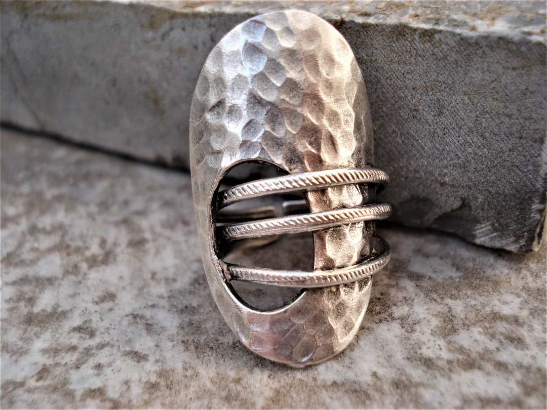 Hammered Silver Cuff Ring Unique Modern Statement Ring - Etsy