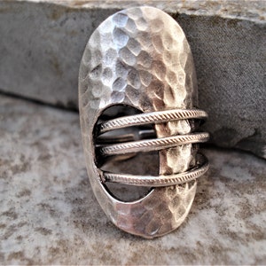 Hammered Silver Cuff Ring Unique Modern Statement Ring - Etsy
