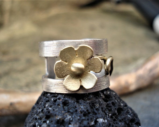 Mixed Metal Ring Hammered Silver and Bronze Cuff Ring Unique Modern ...