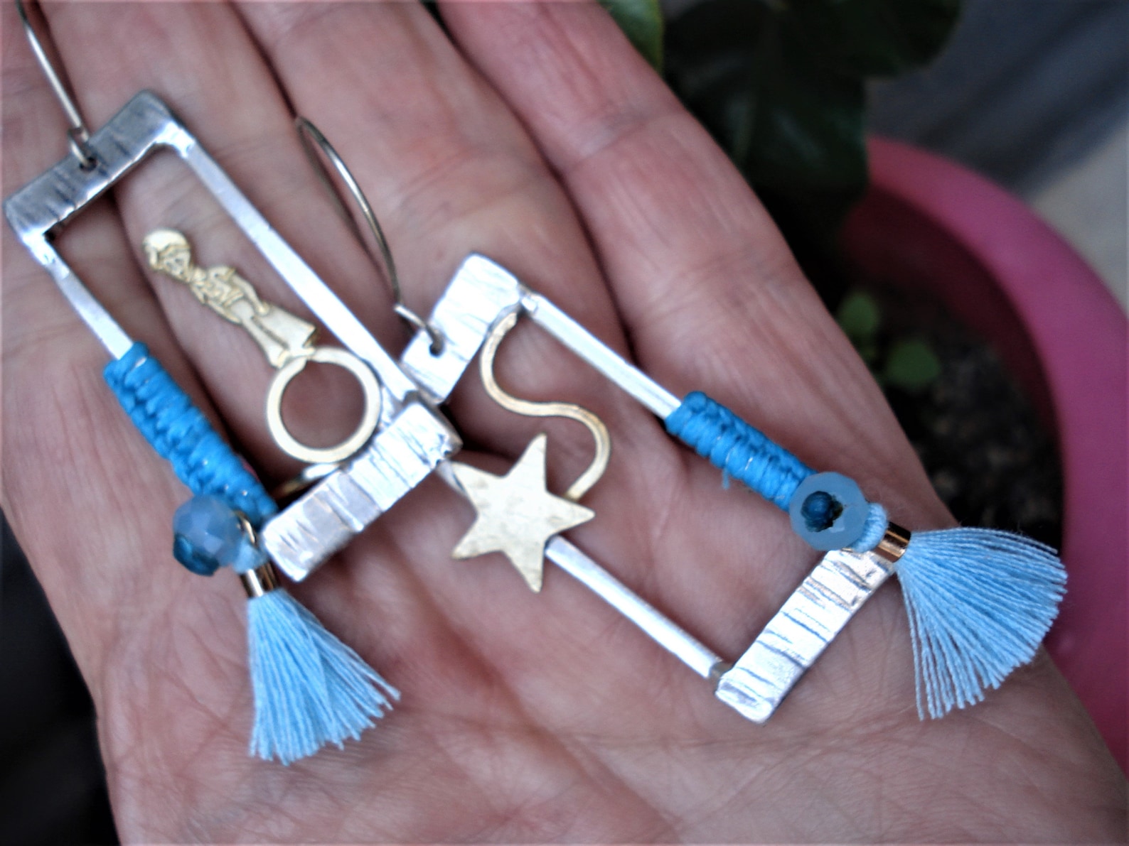 Hammered Silver and Bronze Mixed Metal Statement Asymmetrical - Etsy