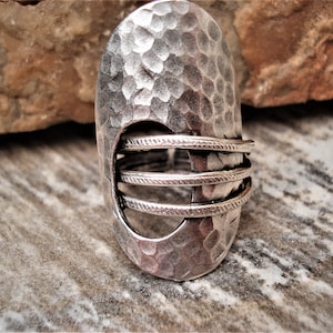 Hammered Silver Cuff Ring Unique Modern Statement Ring - Etsy