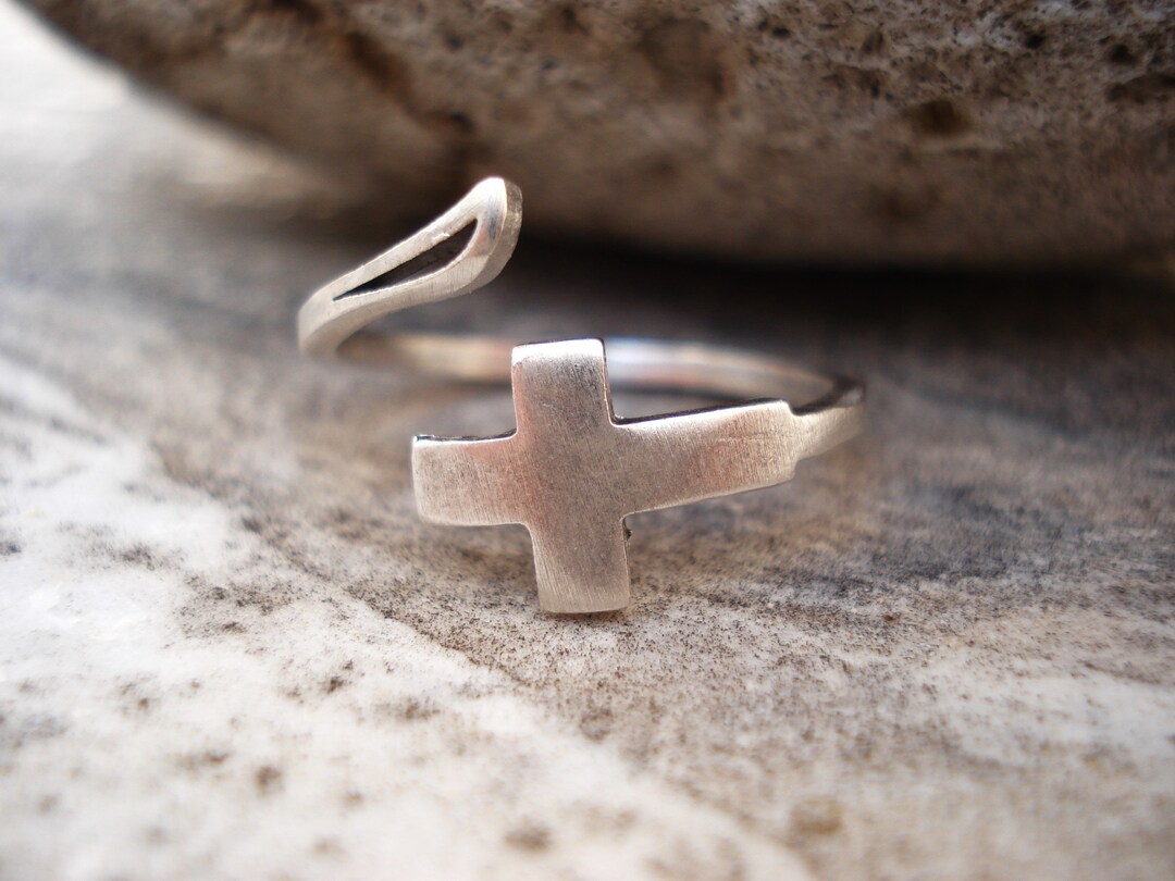 Minimalist Silver Cross Ring Dainty Cross Ring Adjustable Greek Ring ...