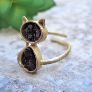 Cat Bronze Ring Cat Bezels With Raw Red Agates Stones Unique Ring ...