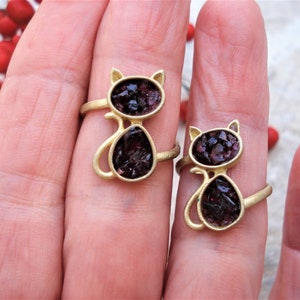 Cat Bronze Ring Cat Bezels With Raw Red Agates Stones Unique Ring ...