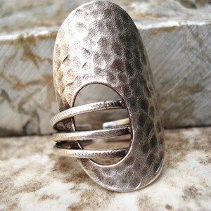 Hammered Silver Cuff Ring Unique Modern Statement Ring Adjustable Three ...