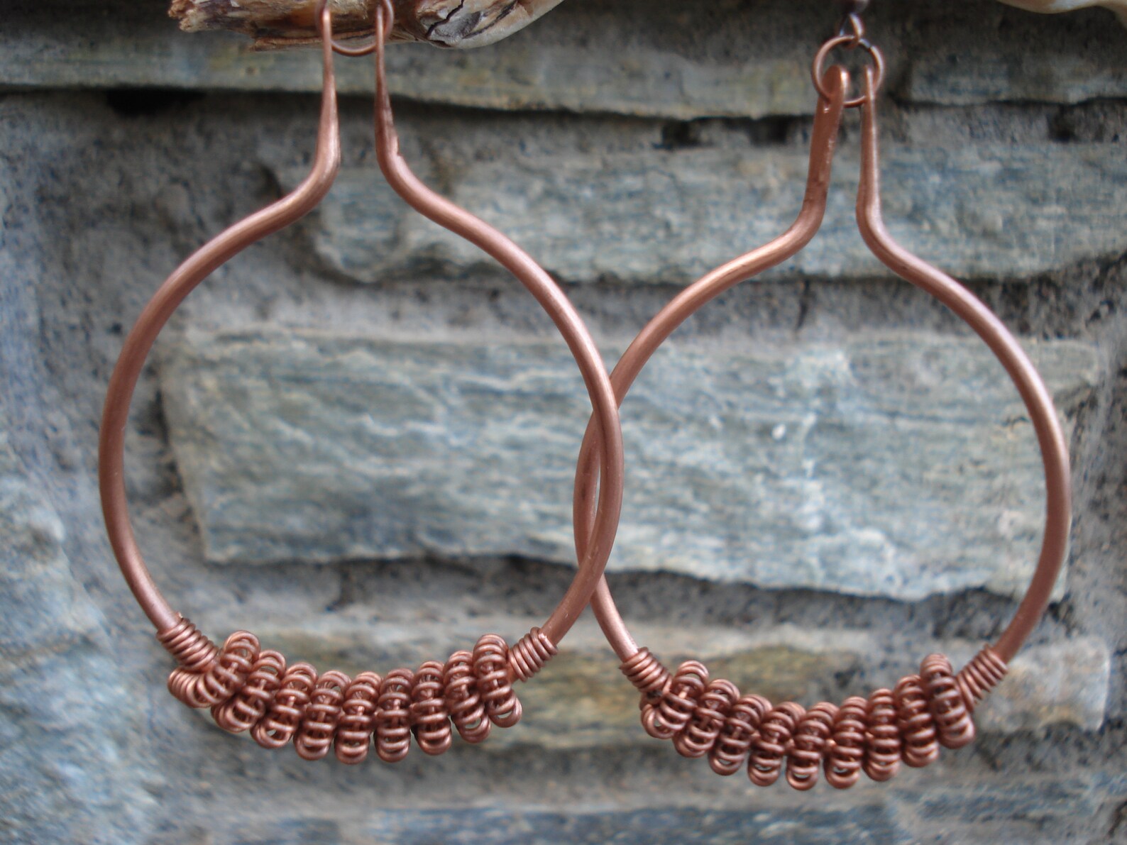 Hammered Copper Hoop Earrings Wire Wrappped Hoops Recycled Copper Large ...