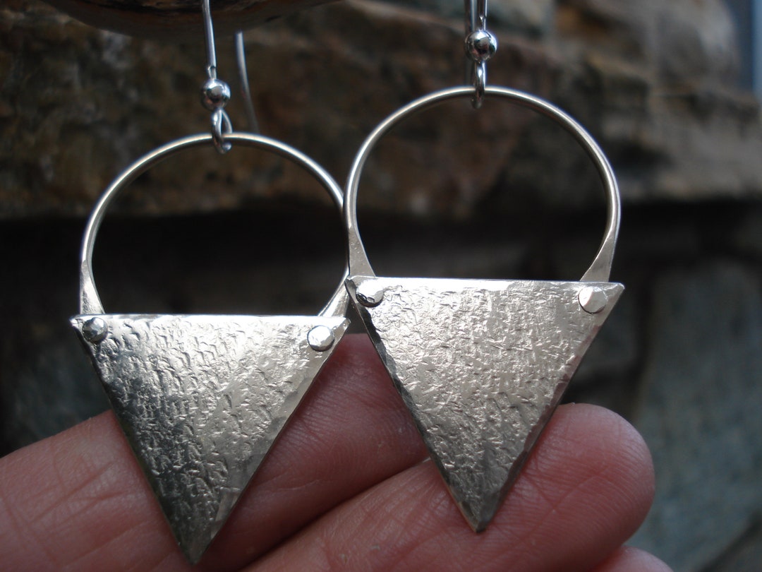 Triangle Earrings Hammered Silver Hoop Earrings Sterling Silver Unique ...