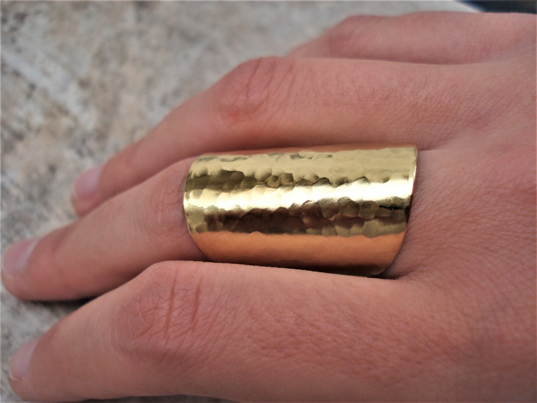 Hammered Bronze Wide Band Ring Adjustable Modern Statement - Etsy