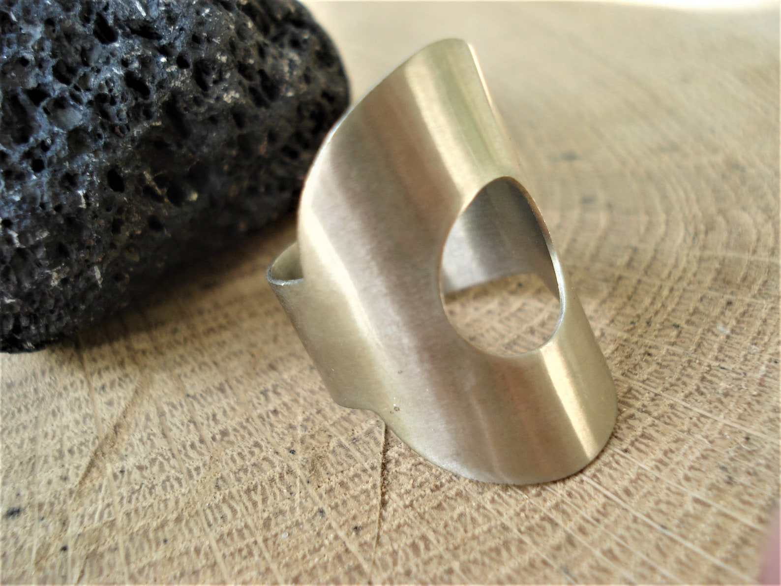 Oval Silver Band With Cut Out Round Hole Modern Geometric Adjustable ...