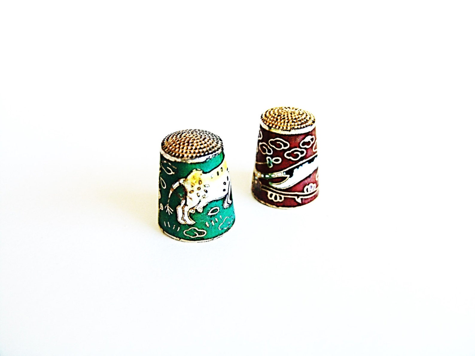 Cloisonné Thimbles Set of 2 Vintage/estate Asian Style | Etsy