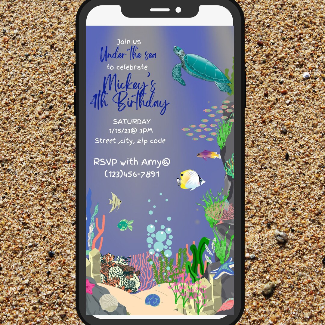 Mobile Birthday Invitation, Canva Editable Template, Under the Sea ...