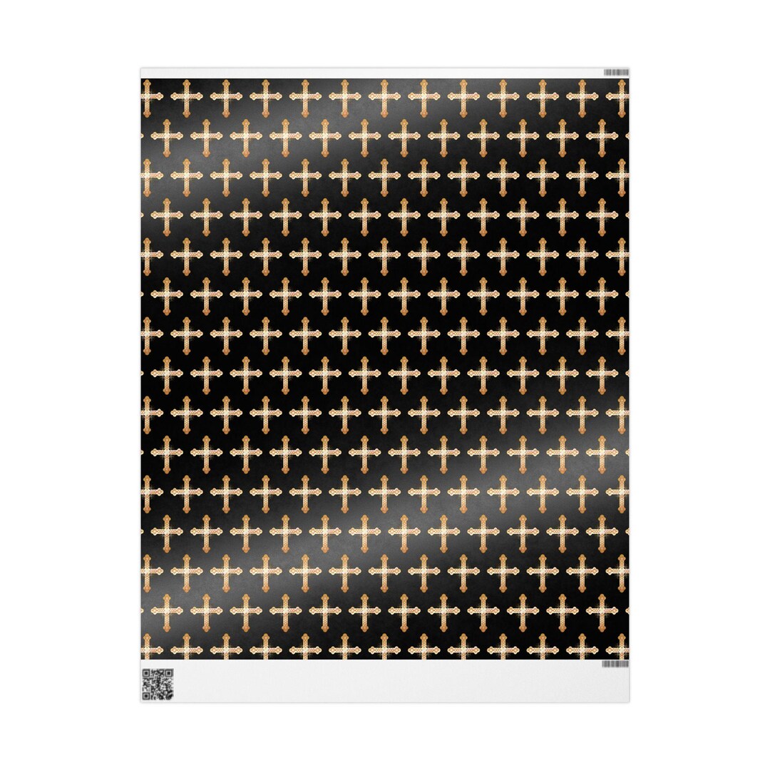 Cross Wrapping Paper, Religious Gift Wrap, Elegant Black and Gold ...