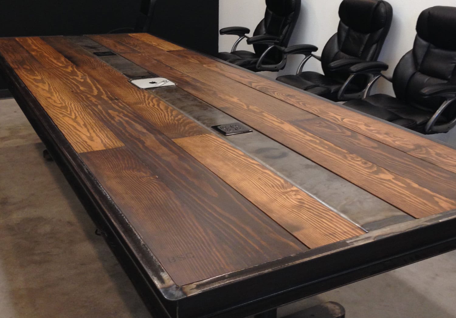 Industrial/vintage Conference Room Table W/ Raw Steel Body and a Wooden ...