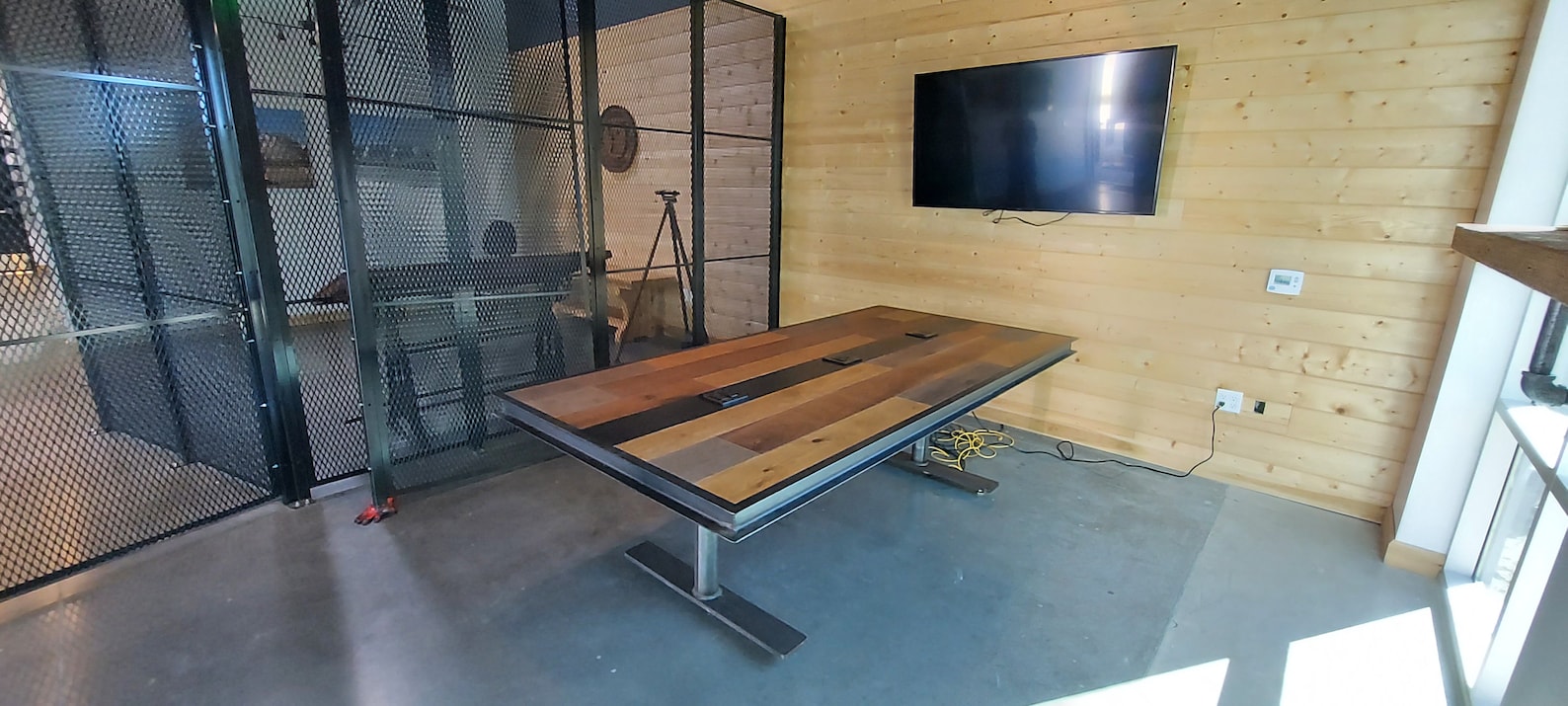 Industrial/vintage Conference Room Table W/ Raw Steel Body and a Wooden ...