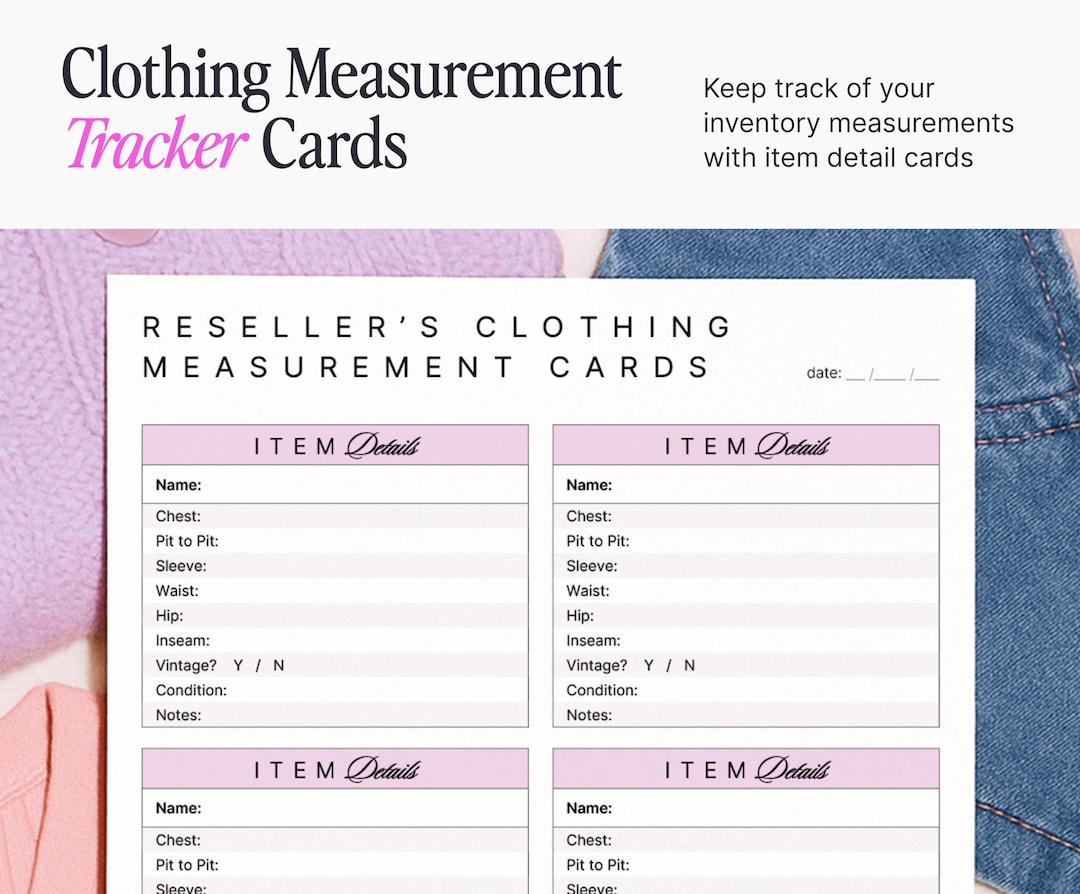 Printable Clothing Measurement Cards: Reseller Inventory Template (PDF ...