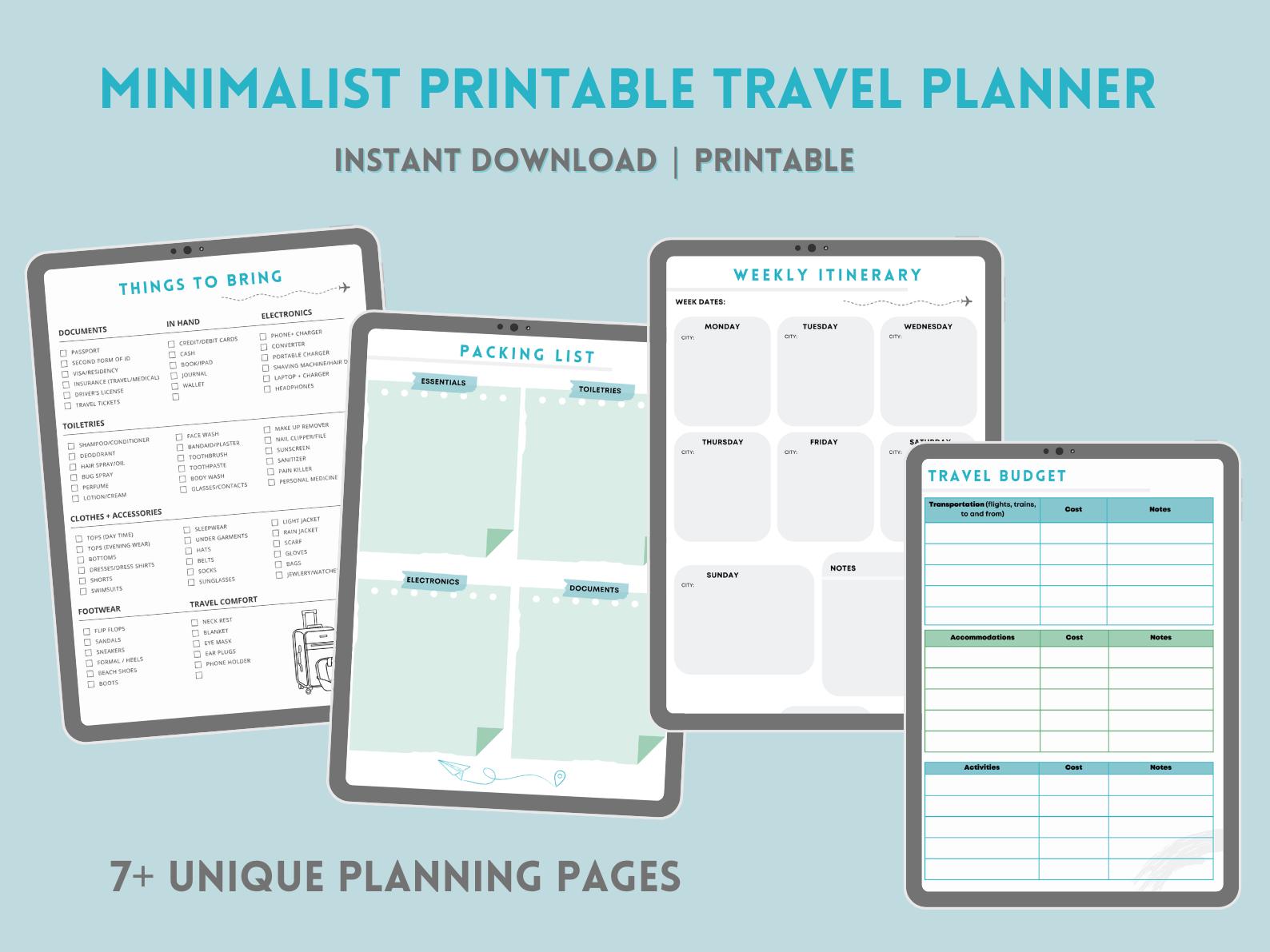 Printable PDF Travel Planning Pages Minimalist - Etsy
