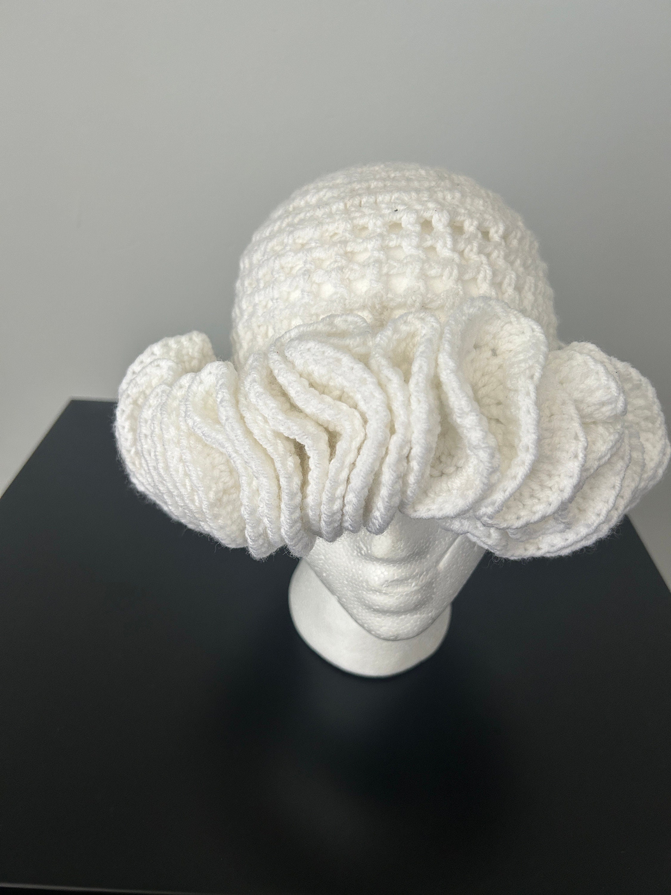 White Ruffle Crochet Hat - Etsy