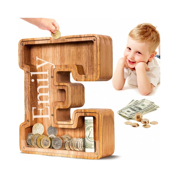 Personalised Large Wooden Letter Money Bank - Etsy UK