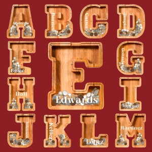 Personalized Wooden Letter Piggy Bank, Custom Initial Money Box for ...