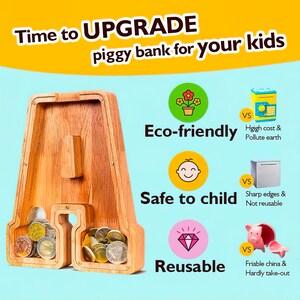 Personalized Wooden Letter Piggy Bank, Custom Initial Money Box for ...