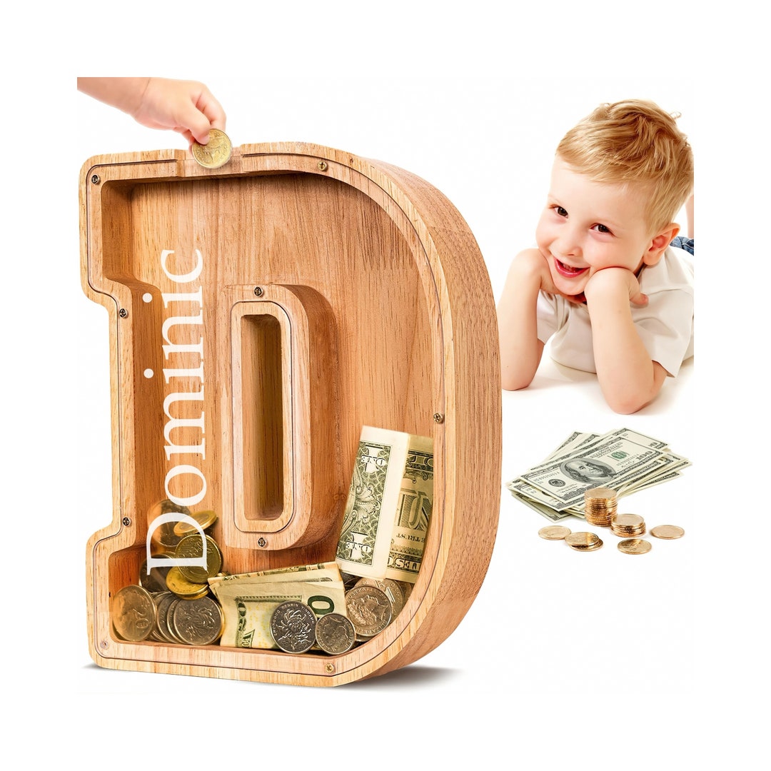 Personalized Wooden Letter Piggy Bank, Custom Initial Money Box for ...