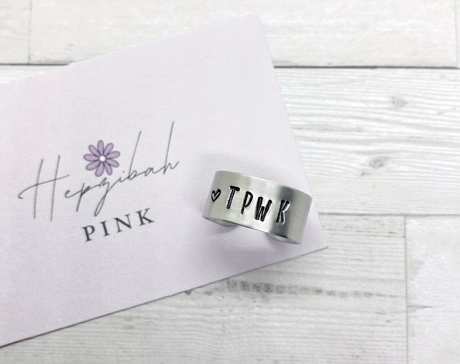 Hand Stamped Wide Ring 9mm TPWK Adjustable Treat - Etsy UK