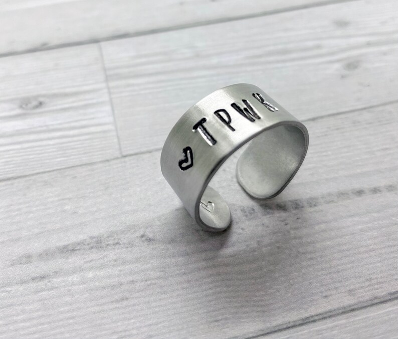 Hand Stamped Wide Ring 9mm TPWK Adjustable Treat - Etsy UK