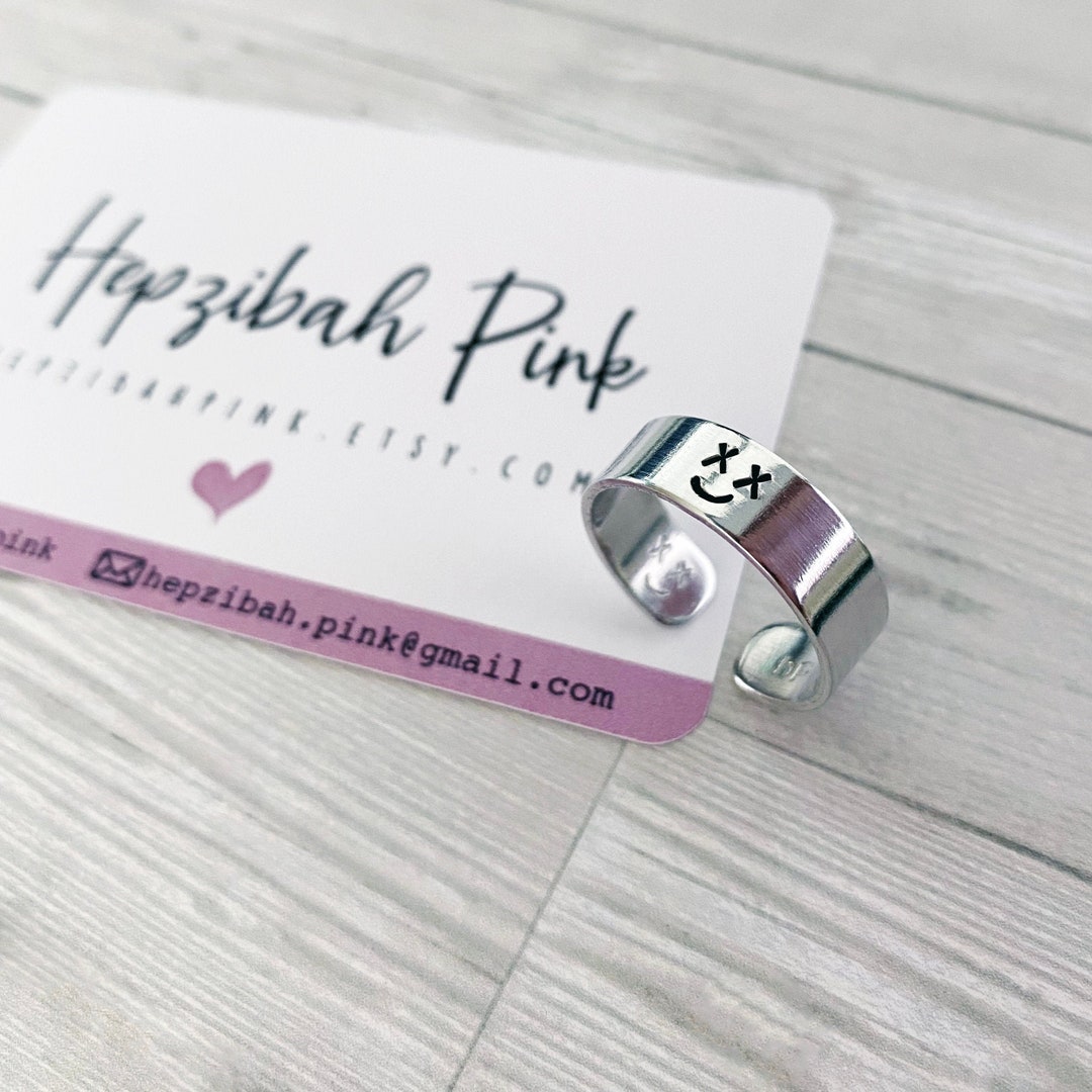 Hand Stamped Ring - XX Smiley Face - Adjustable - Can Be Personalised ...