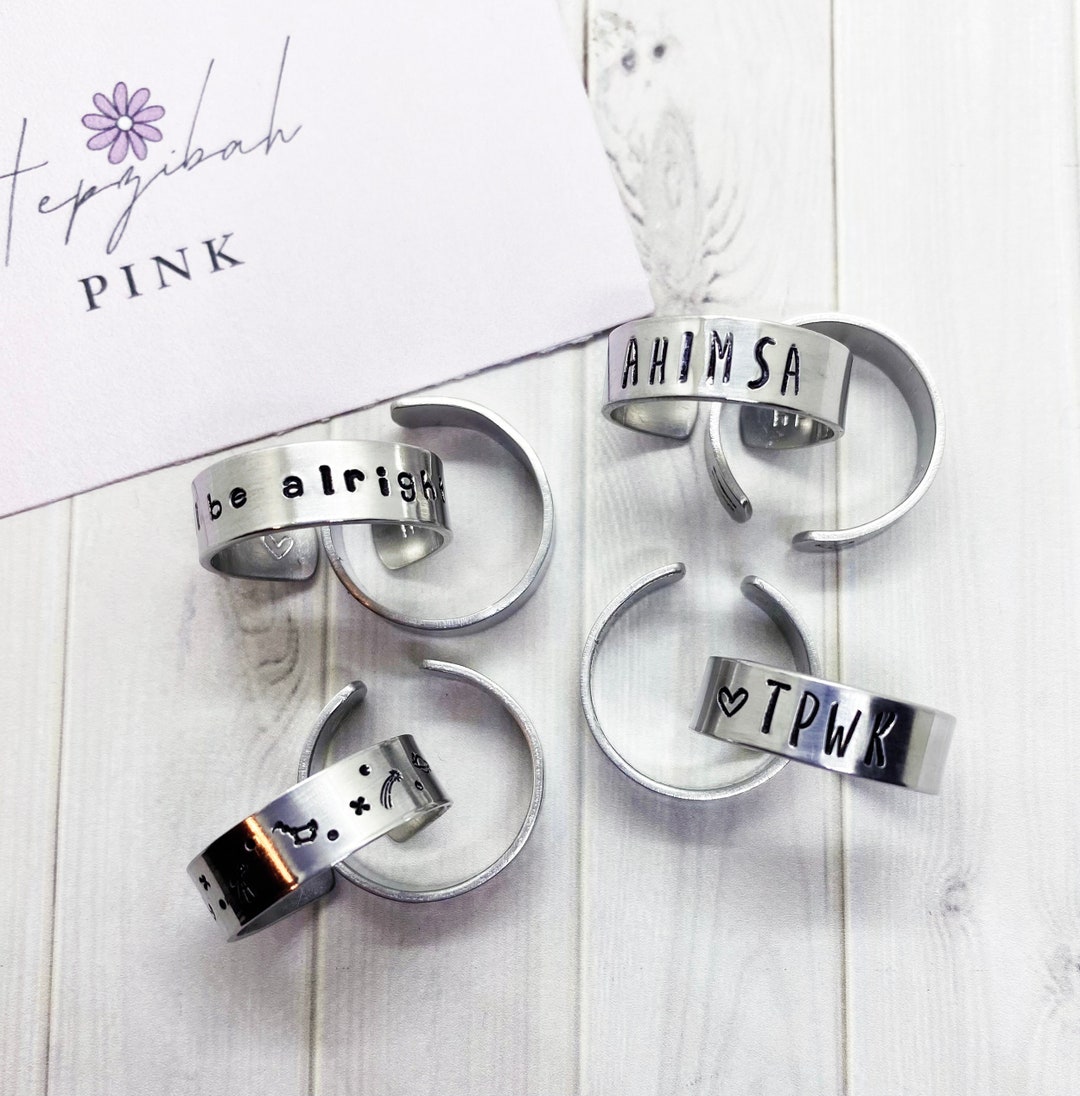 Personalised Hand Stamped Rings - Adjustable! - Etsy UK