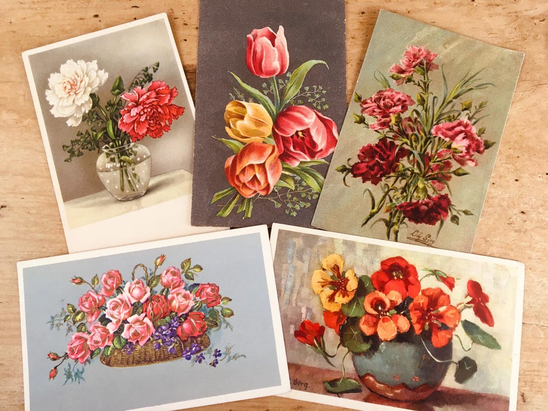 Vintage Floral Postcards, Ideal for Crafts, Journaling, Collectors ...