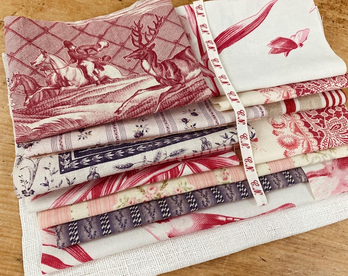 Vintage Timeworn Floral, French, Toile, English Fabric Pieces Scrap ...