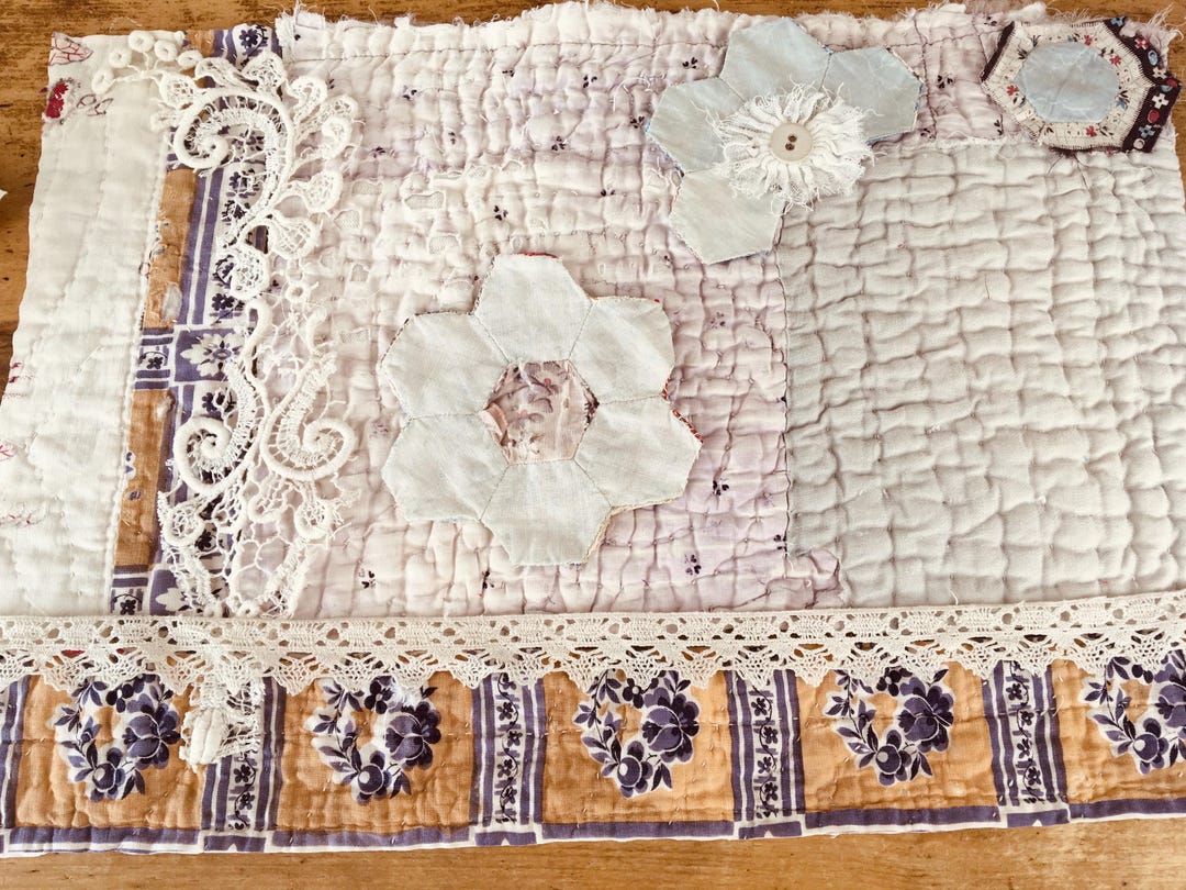 Timeworn, Frayed Worn Vintage Quilt Piece for Craft, Arts, Patchwork ...