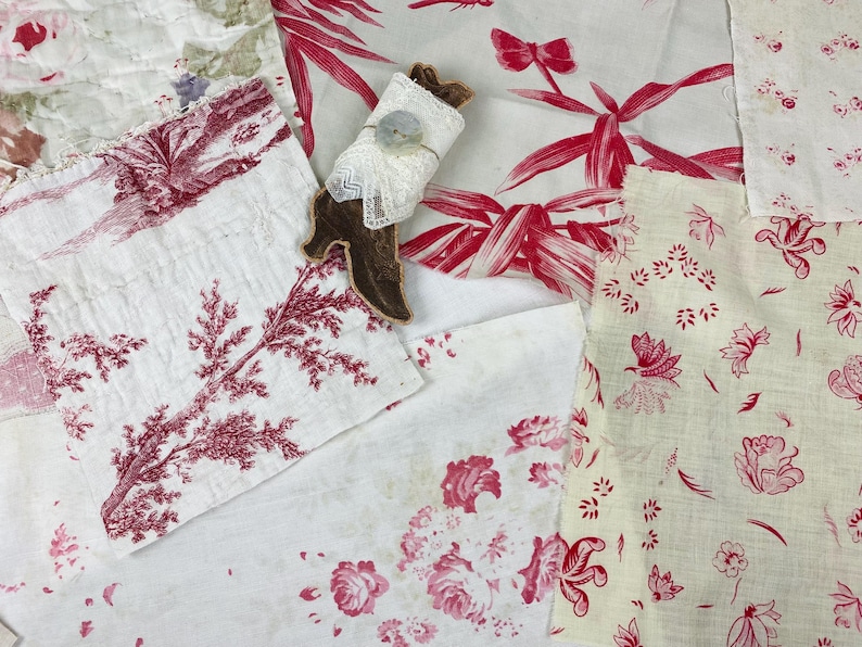 Vintage Floral, French, Toile, English Fabric, Pieces, Snippets Scrap ...