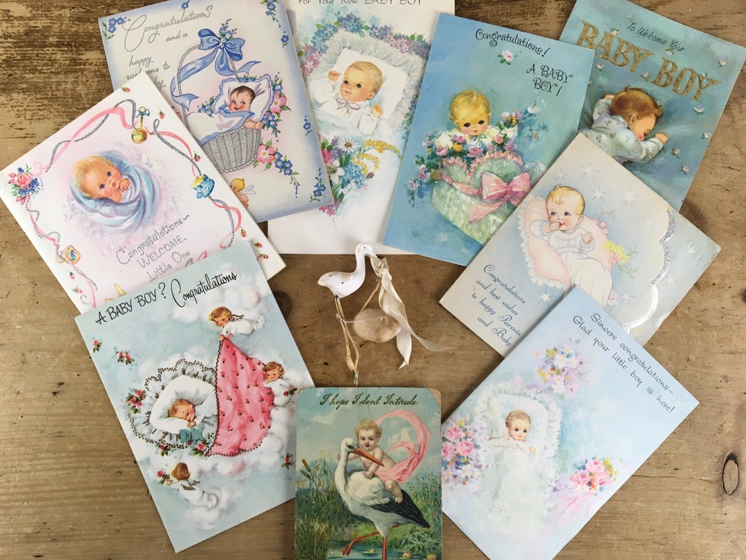 9 Vintage Used New Born Greeting Cards, Stalk Scrapbooking, Framing ...