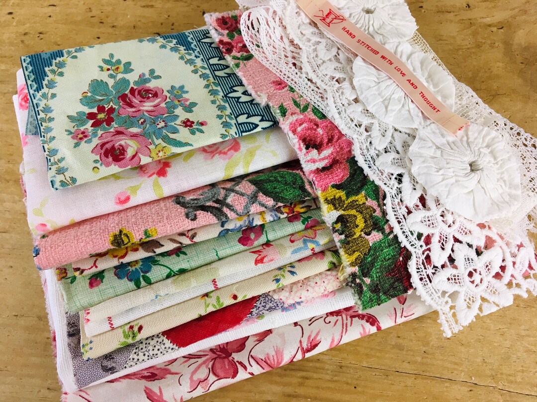 Vintage Fabric Pieces for Craft Patchwork, Journaling, Slow Stitching ...