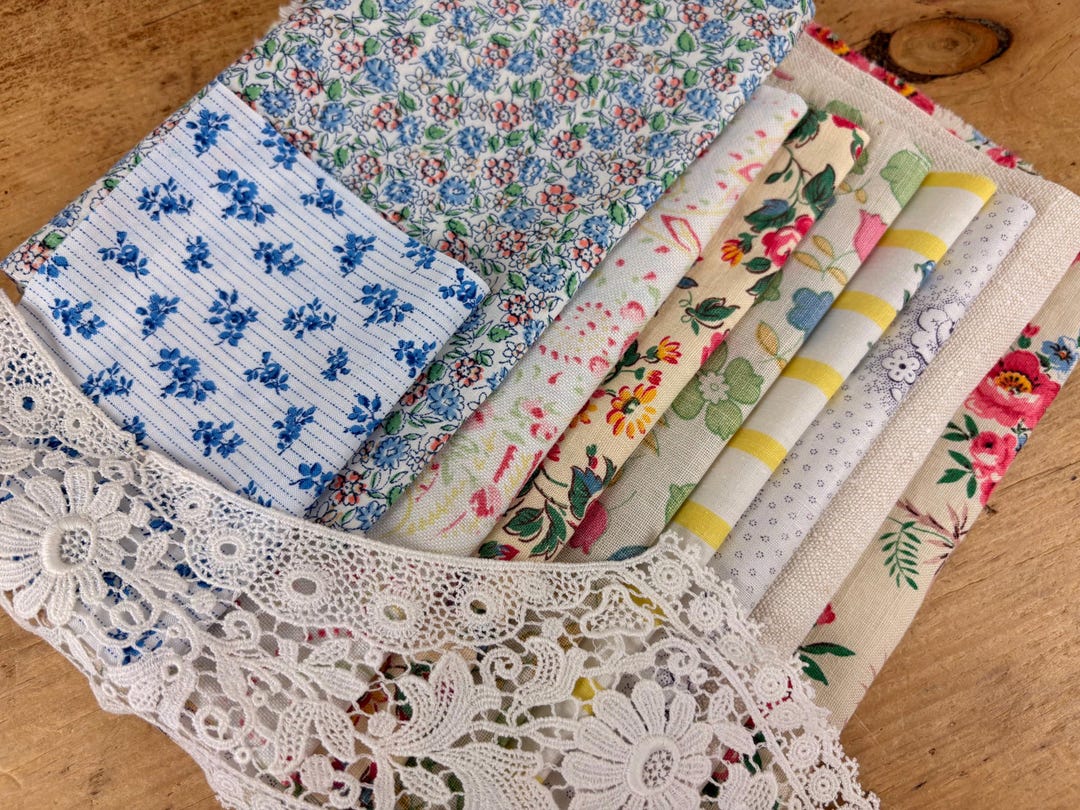 Vintage Fabric Bundle, Pieces, Scrap Pack for Crafts, Patchwork, Slow ...