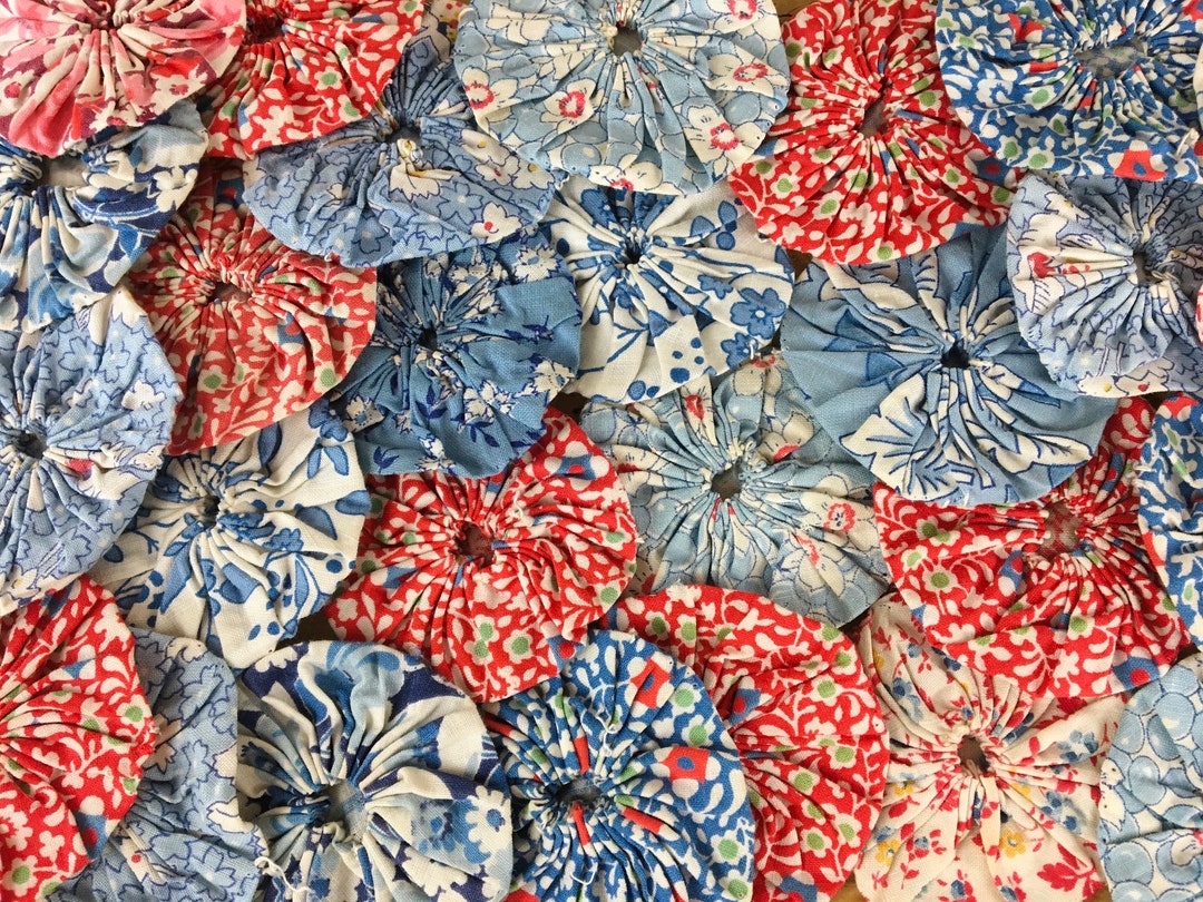 35 Vintage Yo Yo, Suffolk Puff Quilt Pieces for Crafts, Sewing Projects ...