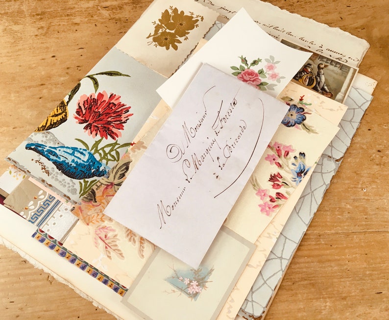 Collection of Vintage Documents, Vintage Wallpaper Pieces, Greeting ...