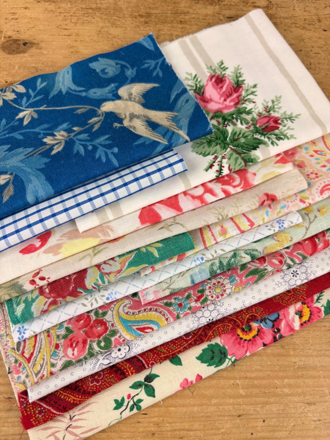 Vintage Fabric Bundle, Pieces, Snippets, Scrap Pack for Crafts ...