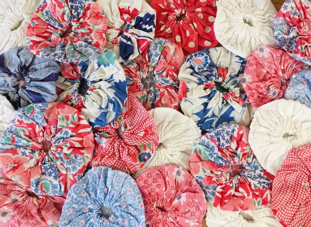 30 Vintage Yo Yo, Suffolk Puff Quilt Pieces for Crafts, Sewing Projects ...
