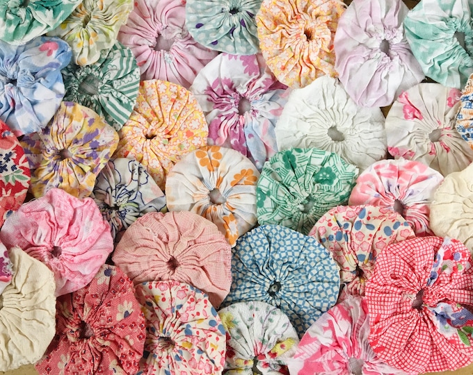 35 Vintage Yo Yo, Suffolk Puff Quilt Pieces for Crafts, Sewing Projects ...