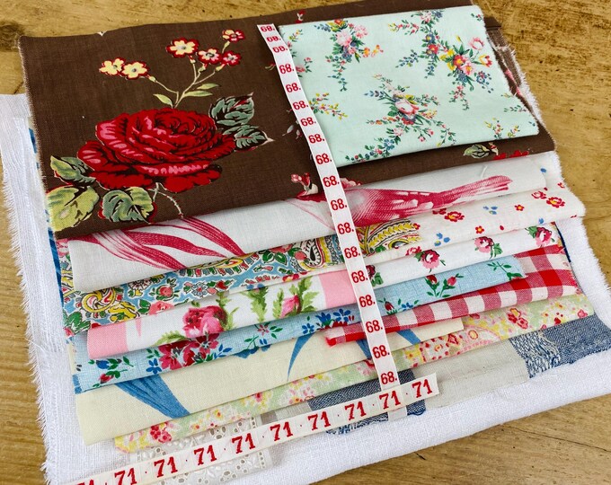 Vintage Floral, French, Toile, English Fabric, Pieces, Snippets Scrap ...