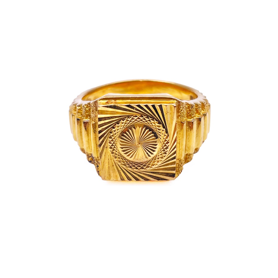 22ct Yellow Gold Diamond Cut Rolex Style Mens Signet Ring - Etsy