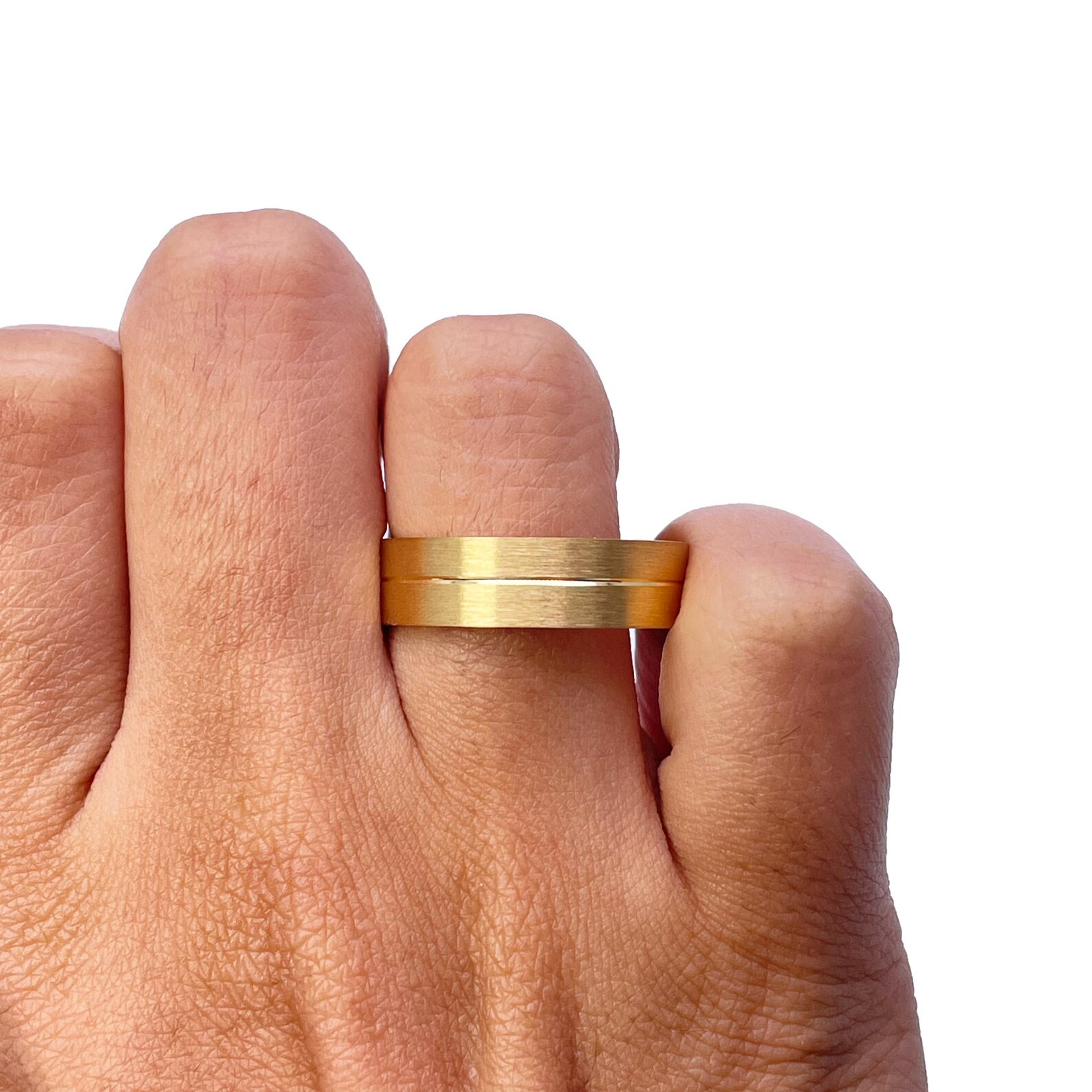 22ct Yellow Gold Matte Finish With A High Polished Groove Mens Wedding ...