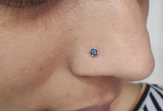 Blue Diamond Nose Stud / Nose Pin White / Yellow Gold 18ct | Etsy