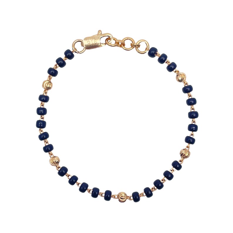 22ct Yellow Gold Childrens Bracelet Black & Diamond Cut Gold Beads ...