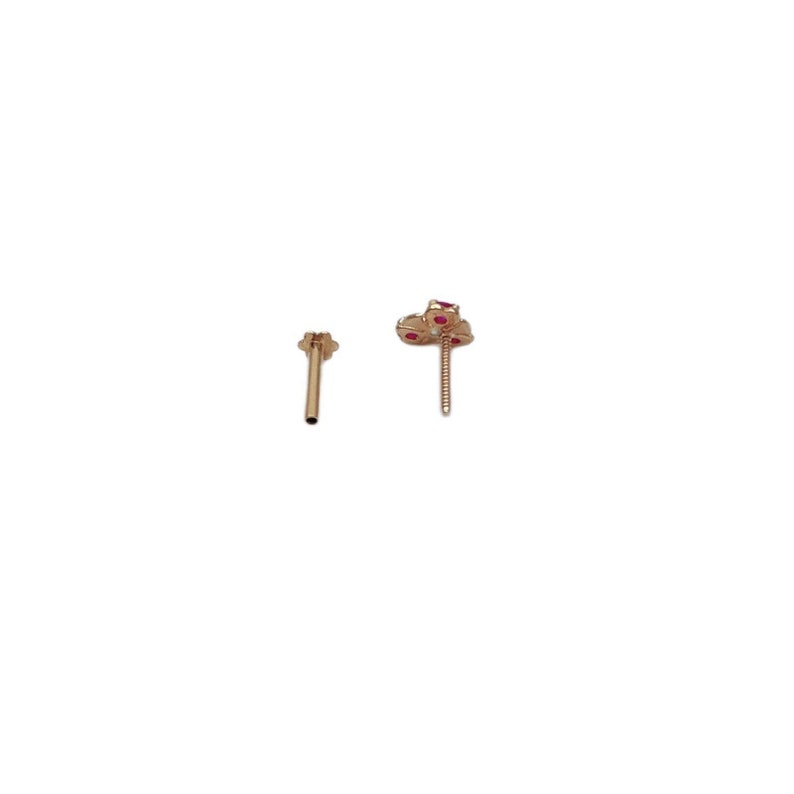 22ct Yellow Gold Three Stone Ruby & Emerald Nose Stud/nose Pin/nose ...