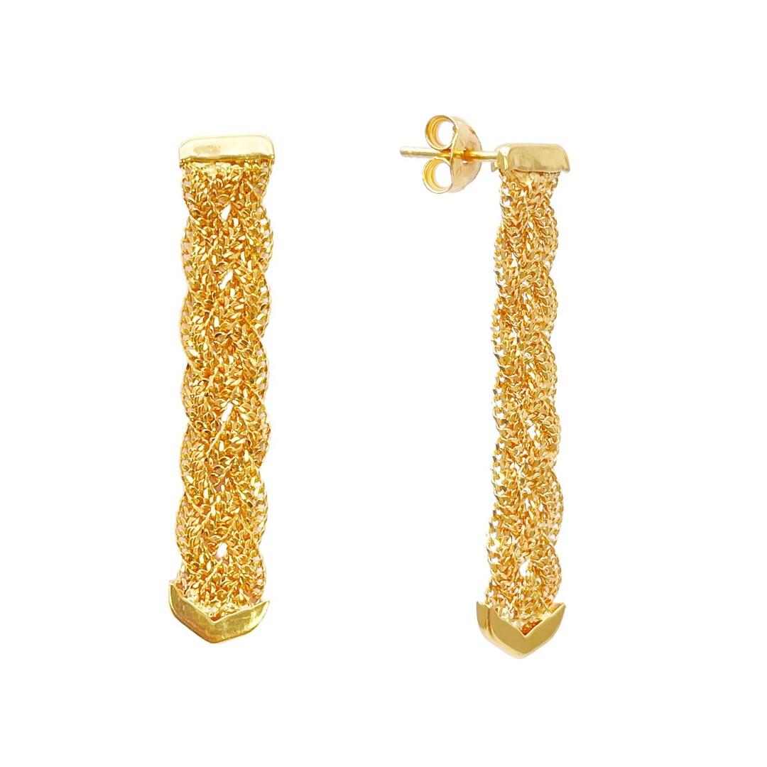 22ct Gold Filigree Earrings Braided Drop Studs 38x6.5mm - Etsy