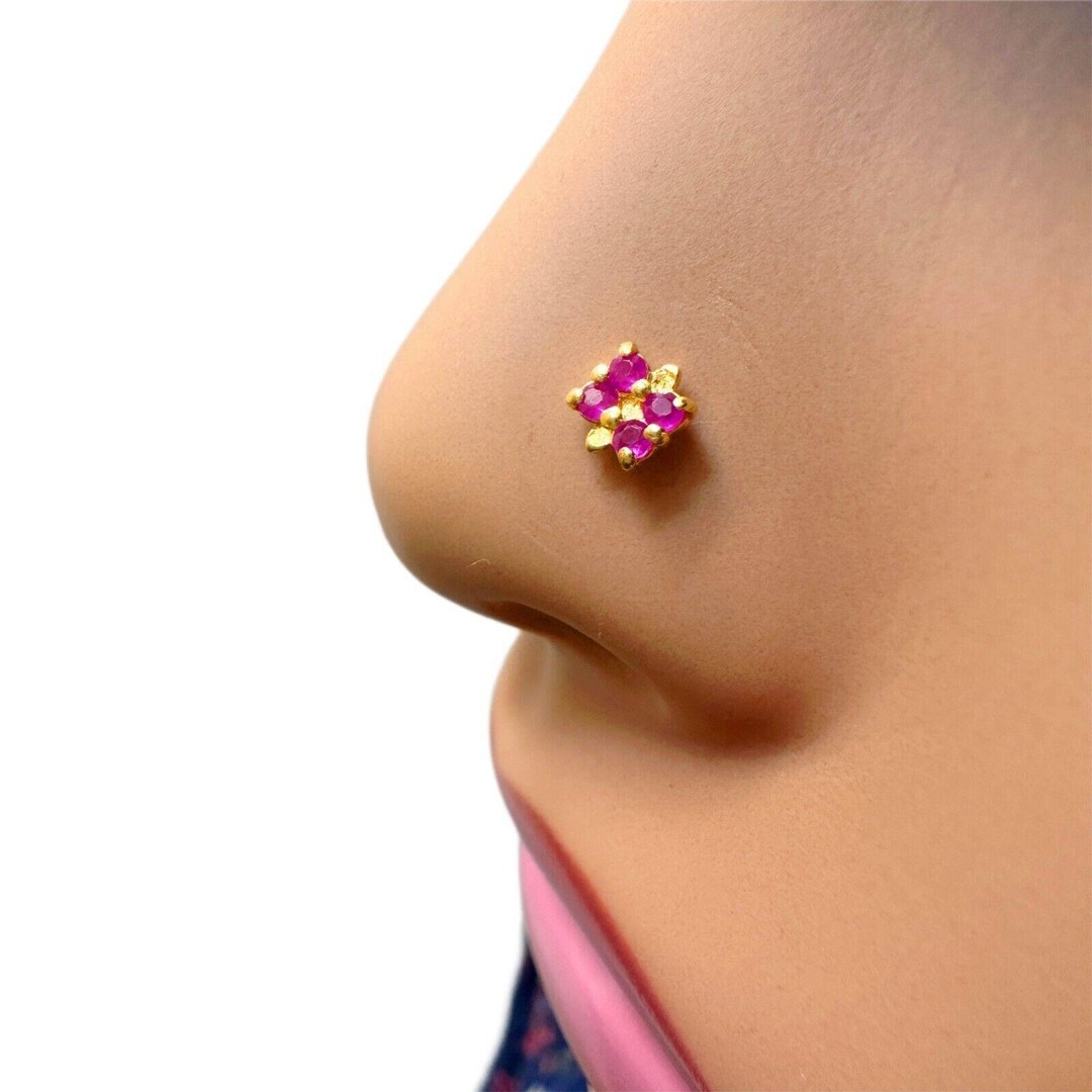 22ct Yellow Gold 4 Stone Ruby Square Nose Pin Stud - Etsy