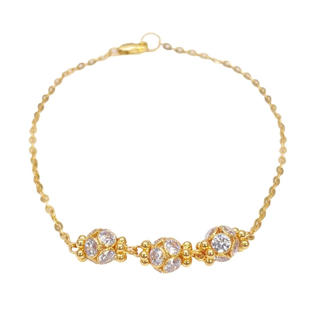 22ct Yellow Gold Sparkly Cubic Zirconia Glitter Ball Ladies Bracelet 7 ...